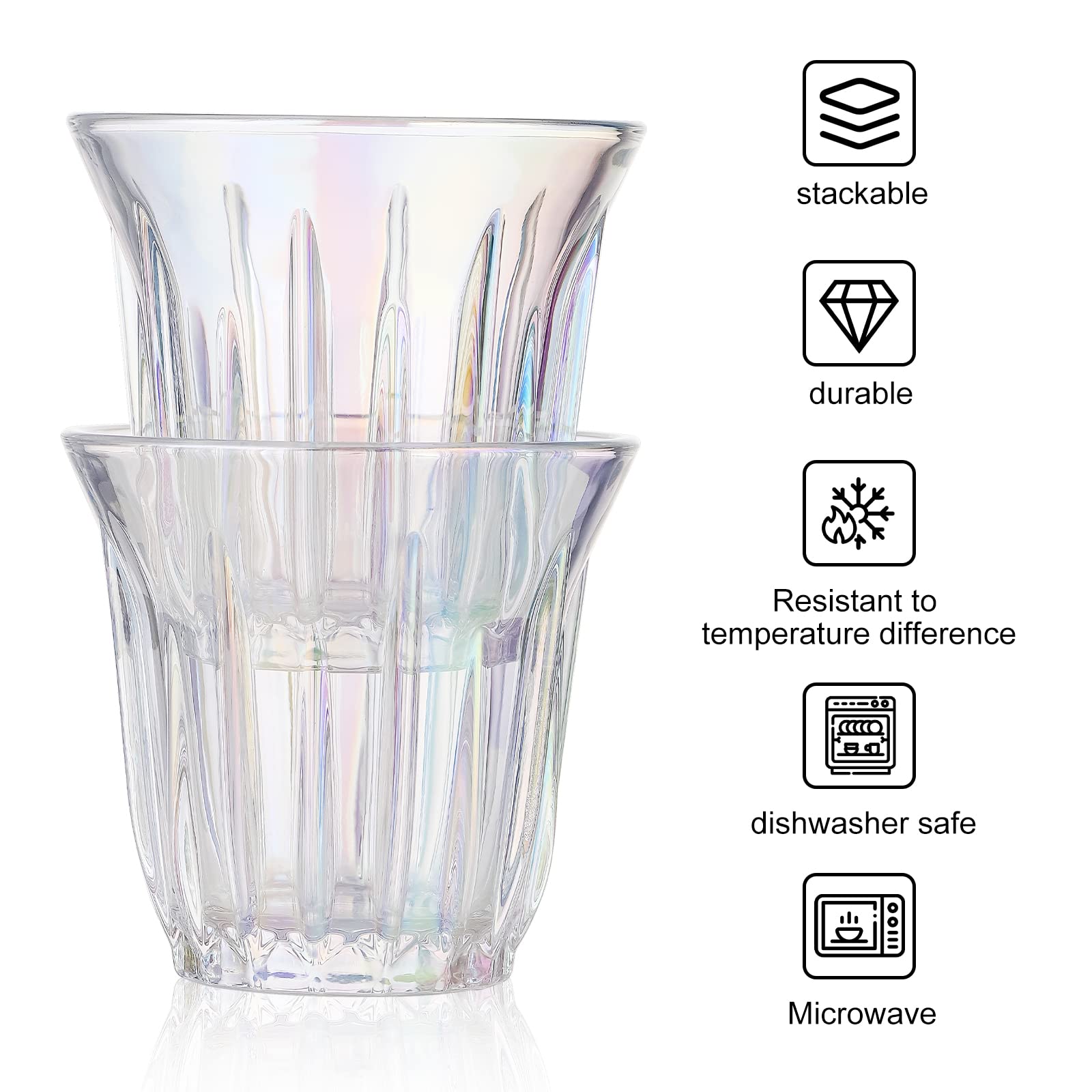 Bincoo Iridescent Glass Coffee Mug Set 2x200ML,Coffee,Latte,Cappuccino,Espresso Glass Cup Heat Resistant, Dishwasher Safe (Set of 2)