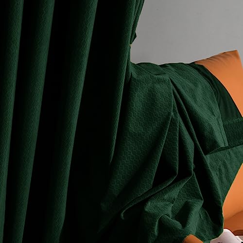 Embossed Velvet Curtain Panels Textured Room Darkning Window Treatments for Sliding Glass Door Extra Wide Custom Length Drapes, Custom Size, Dark Green