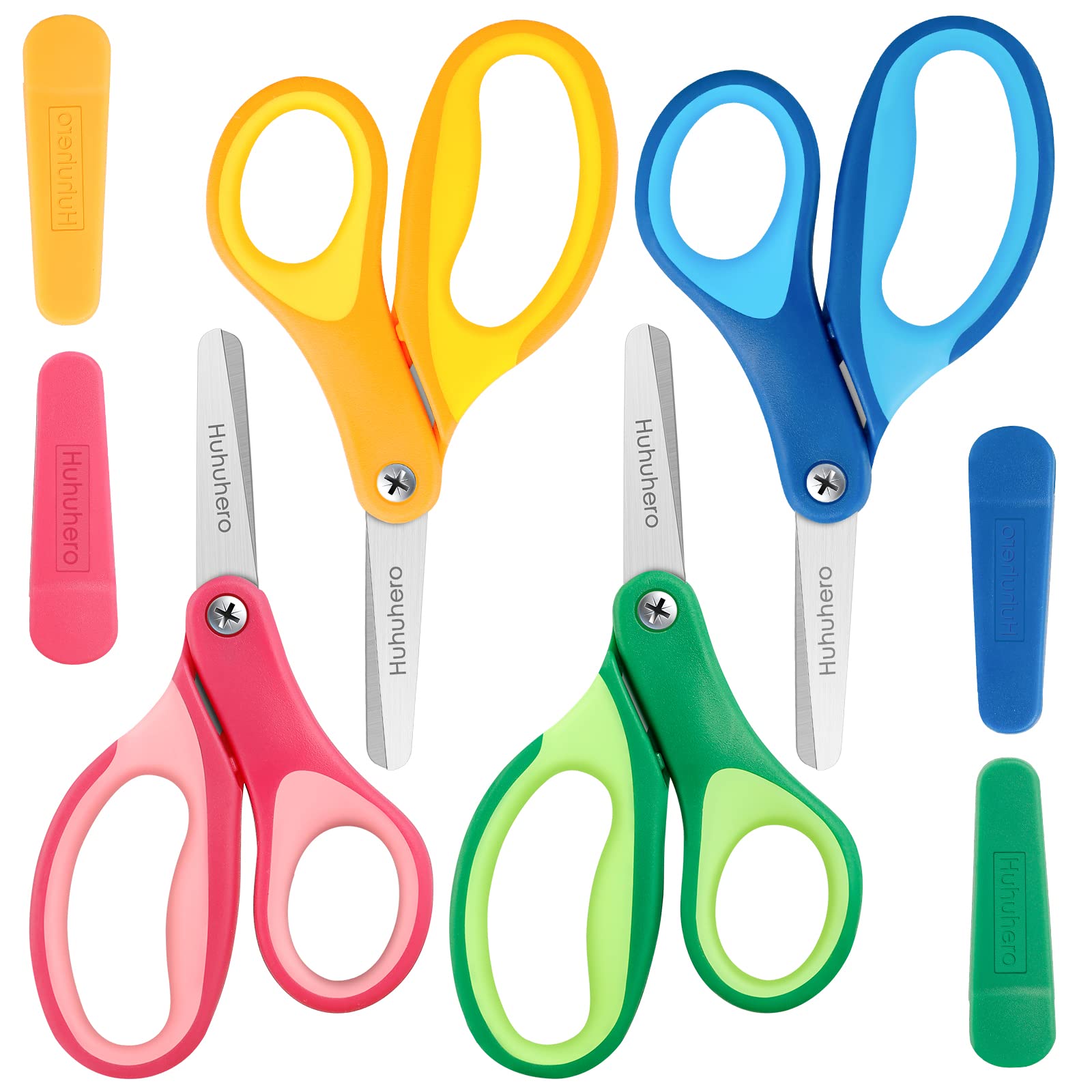 Huhuhero 12Pack Kids Scissors Bulk, 5'' Safety Scissors - Blunt Tip Toddler Scissors, Soft Grip Right/Left Handed Small Scissors for School Classroom Children Craft Art Supplies, Assorted Colors