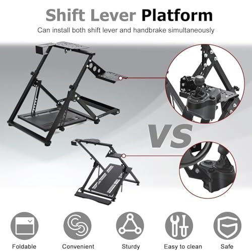 Marada G920 Steering Wheel Stand with Seat Slot Cup Holder Fit for Logitech Thrustmaster Moza G923 G27 G29 G920 T248 T300RS R5 Adjustable Foldable Racing Stand, without Wheel Pedal Handbrake