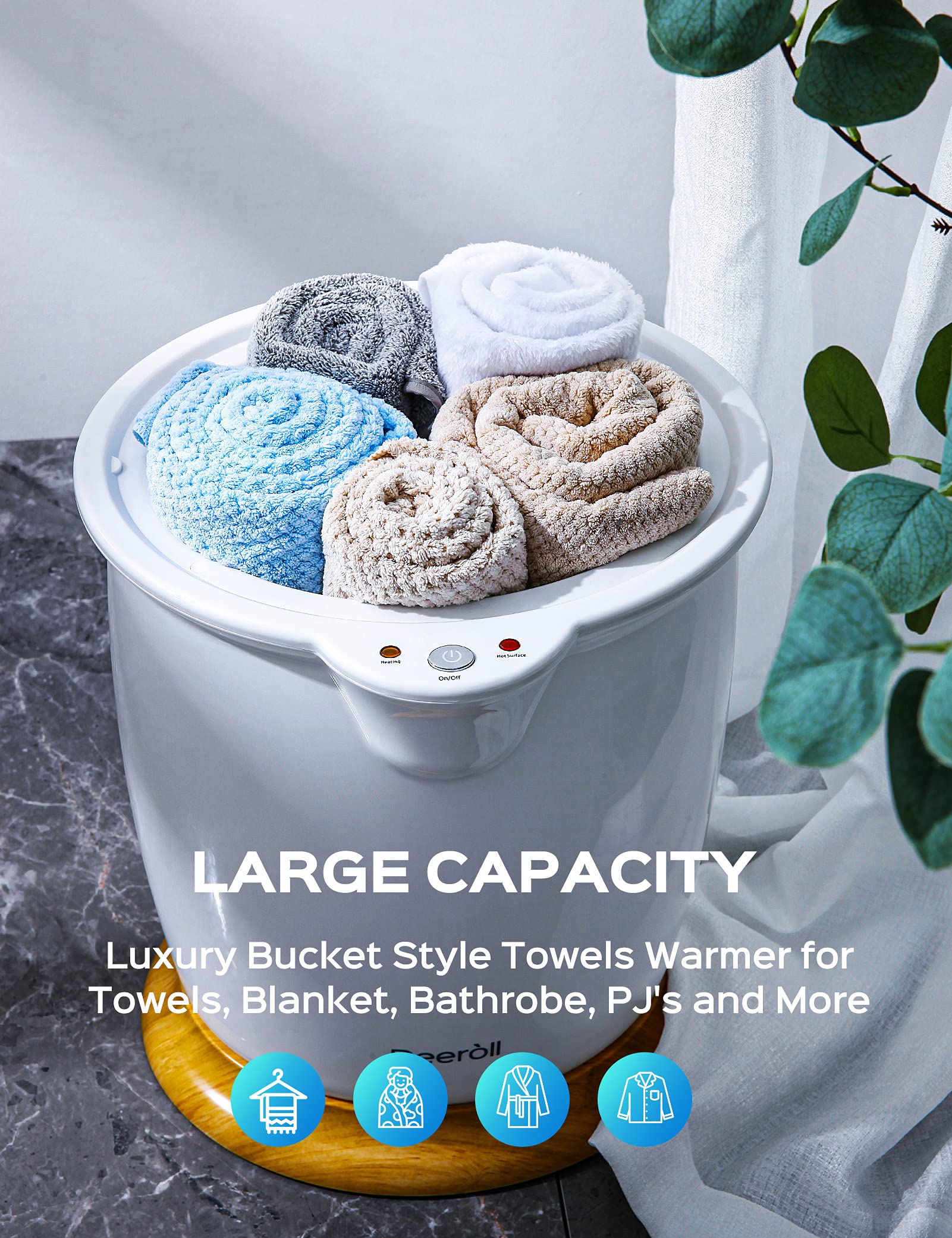 Deeroll Towel Warmer, Luxury Towel Warmer Bucket with Aromatherapy, Extra-large Towel Warmer for Relaxation & Home Spa, Auto Shut Off, Fits Up to Two 40"X70" Oversized Towels, Bathrobes, Blankets