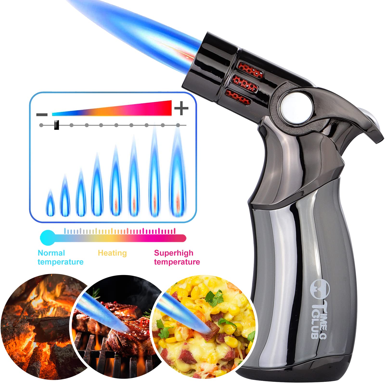 Butane Torch, Premium 4 Flame Big Kitchen Torch Lighters with Adjustable Refillable Multipurpose Culinary Blow Torch for Creme Brulee, Baking, BBQ (Butane Gas Not Included)