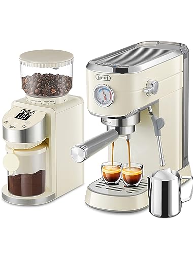 Gevi 20 Bar Professional Espresso Coffee Machine with Milk Frother/Steam Wand for Espresso, Latte and Cappuccino, with 35 Precise Grind Settings Burr Coffee Grinder
