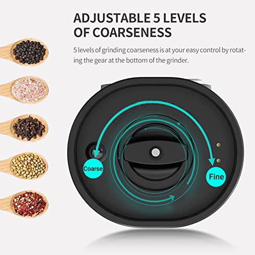 Electric Salt and Pepper Grinder Set Rechargeable with Charging Station Base, USB Type-C Cable, LED Light, Stainless Steel Automatic Spice Salt Pepper Shakers Grinder, Adjustable Coarseness Mill