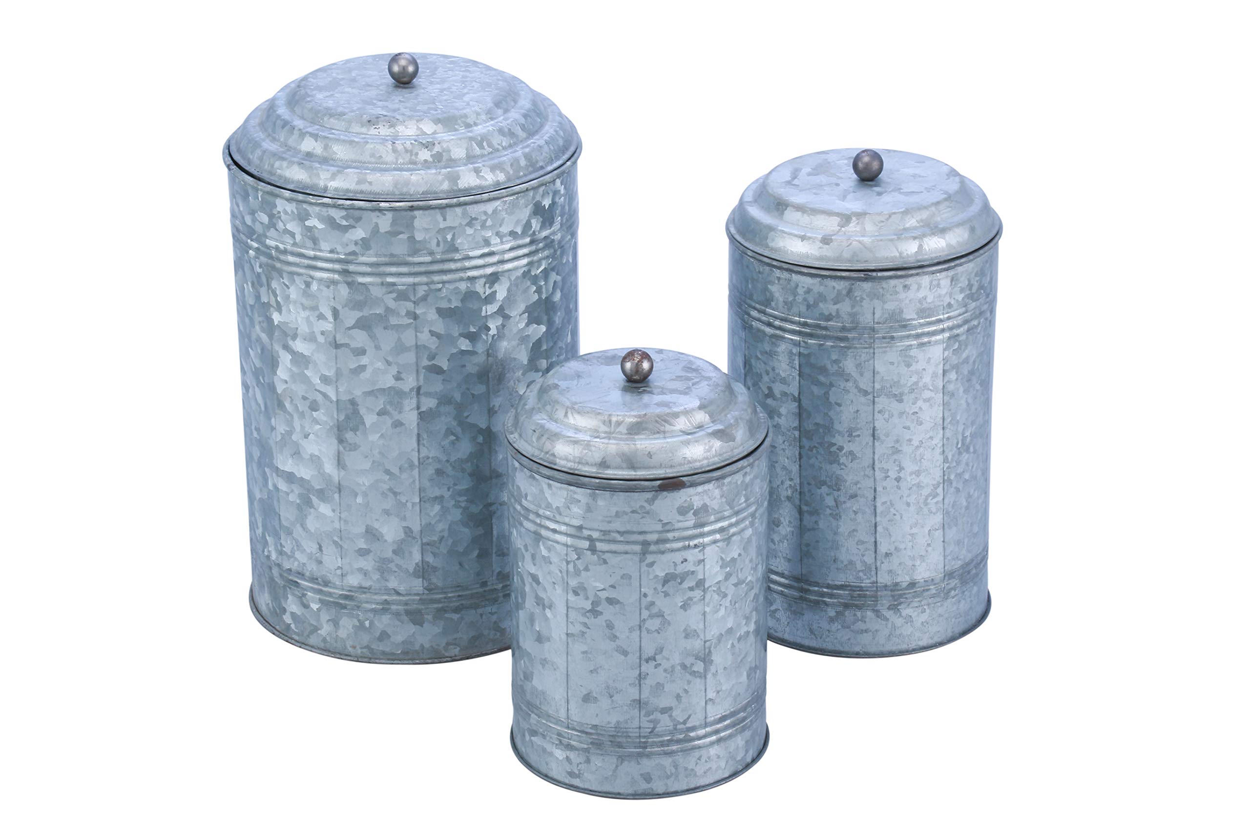 Benjara Rustic Metal Galvanized Canisters, Set of 3, Standard, Gray