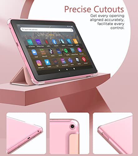 MoKo Case Fits All-New Amazon Kindle Fire HD 8 & 8 Plus Tablet(12th Generation/10th Generation, 2022/2020 Release) 8",Trifold Stand Cover with Translucent Backshell with Auto Wake/Sleep,Rose Gold