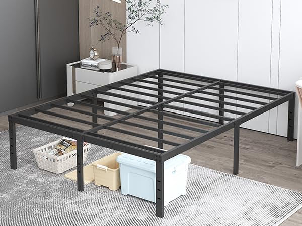 Cieemine 18 Inch Full Size Metal Bed Frame, Heavy Duty Steel Slat Mattress Foundation,No Box Spring Needed, Easy Assembly, Noise-Free,Black