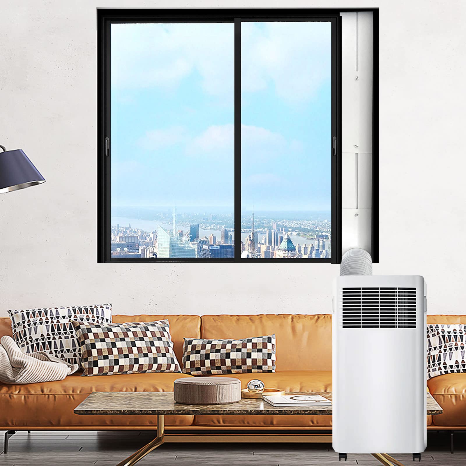 Portable Air Conditioner Window Kit with Coupler, Vertical/Horizontal Sliding Window AC Vent Kit, Adjustable Length from 17" to 60" AC Window Seal Plates Kit for 5.9"/15 cm Exhaust Hose