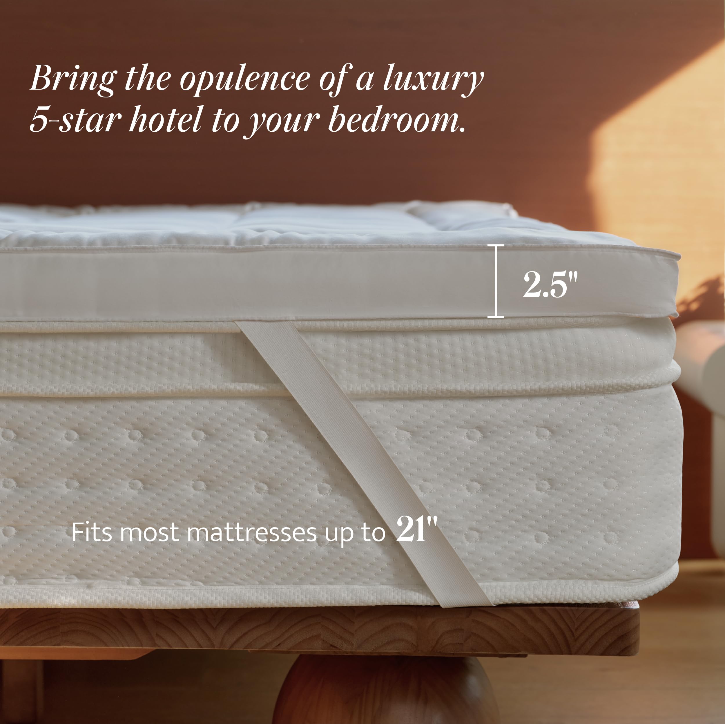 Double Stitch Cooling Mattress Topper - Soft 300 Thread Count Tencel Lyocell Cotton Blend, Elastic Straps Stretch Up to 21 Inch, Breathable Down Alternative Fill Pillowtop Mattress Pad - King