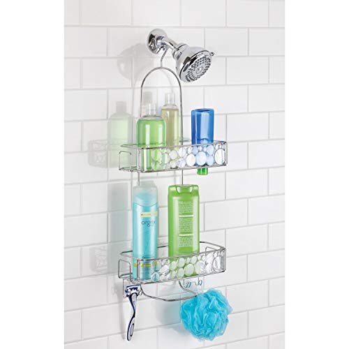 iDesign Bubbli Metal Extra-Large Hanging Shower Caddy for Tall Shampoo, Conditioner, and Soap with Hooks for Razors, Towels, Loofahs, Silver