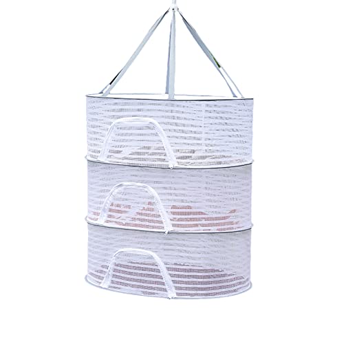 Herb Drying Rack Hanging Foldable Mesh Net with Zipper Food Dry Net Sweater Drying Rack for Drying Seeds, Herb, Vegs, Fruits, Bud, Plants(3 layers)