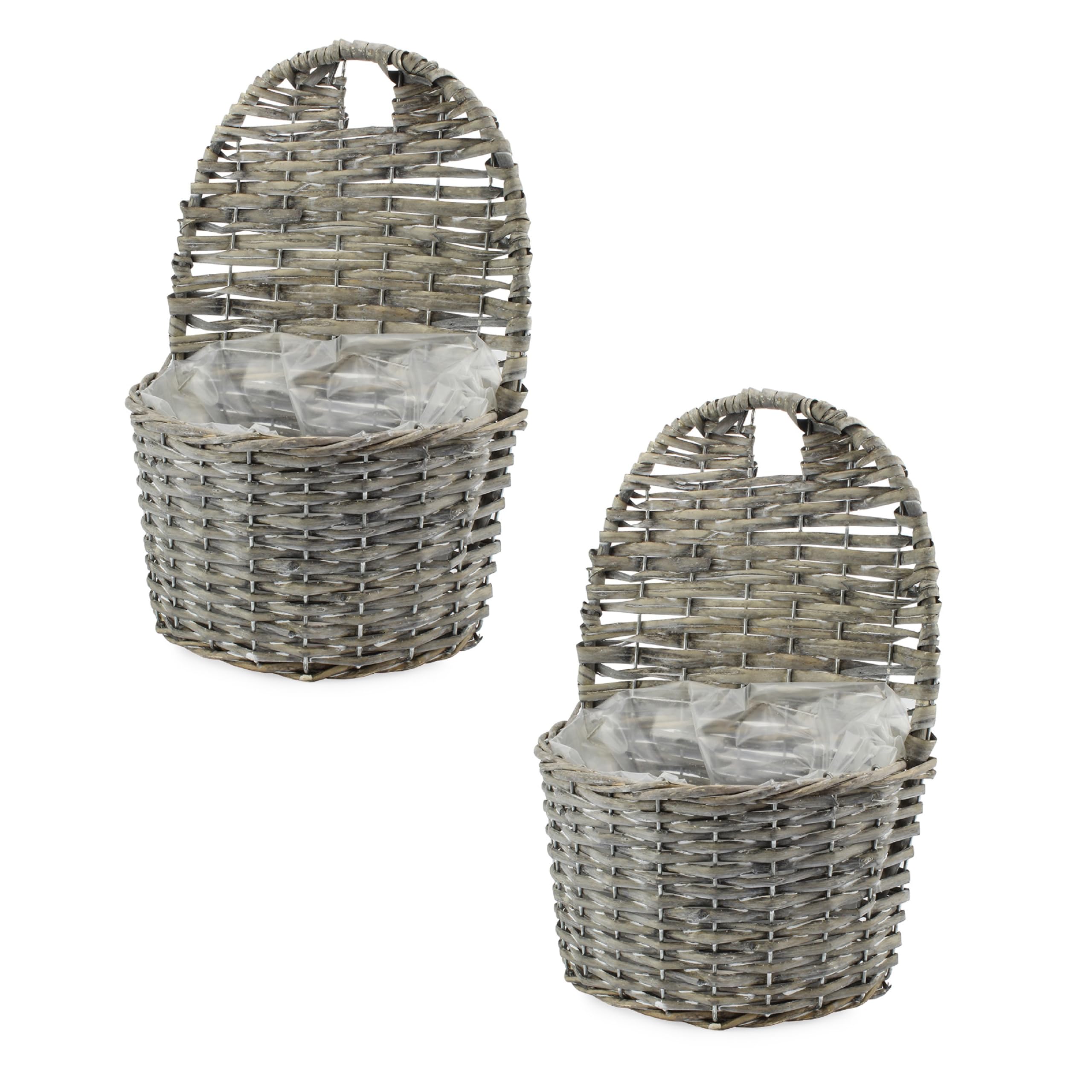 AuldHome Wall Pocket Baskets (2-Pack, Gray Washed); Hanging Flower Door Baskets