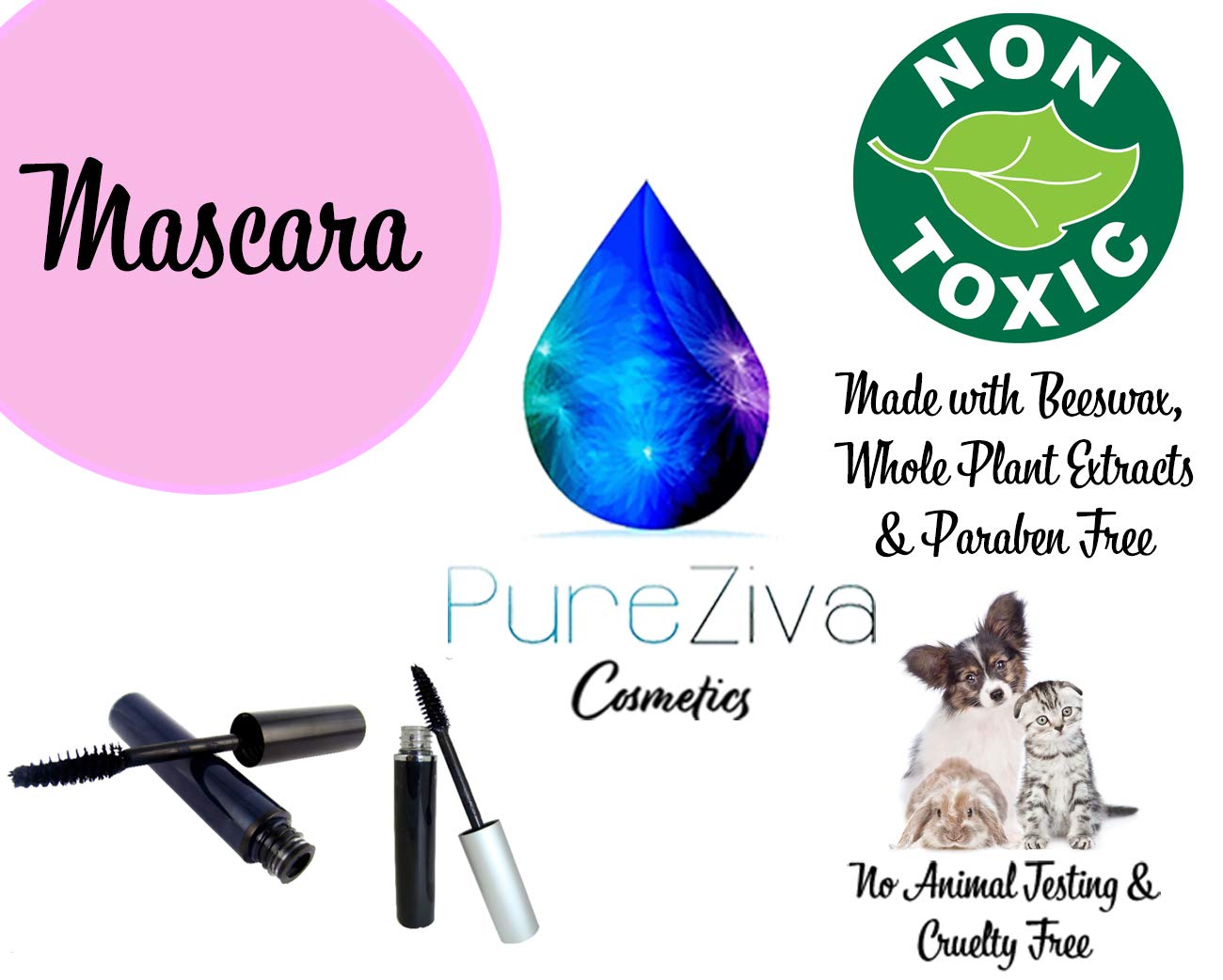 Pure Ziva Deep Navy Blue Dark Blue Volumizing Mascara, Paraben Free, No Animal Testing & Cruelty Free