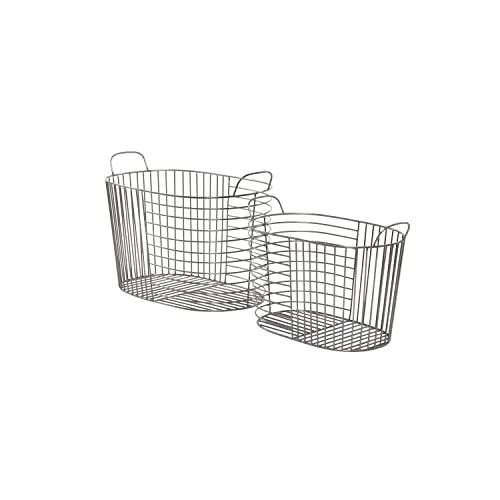 CosmoLiving by Cosmopolitan Metal Round Storage Basket with Handles, Set of 2 21", 17"W, Dark Gray