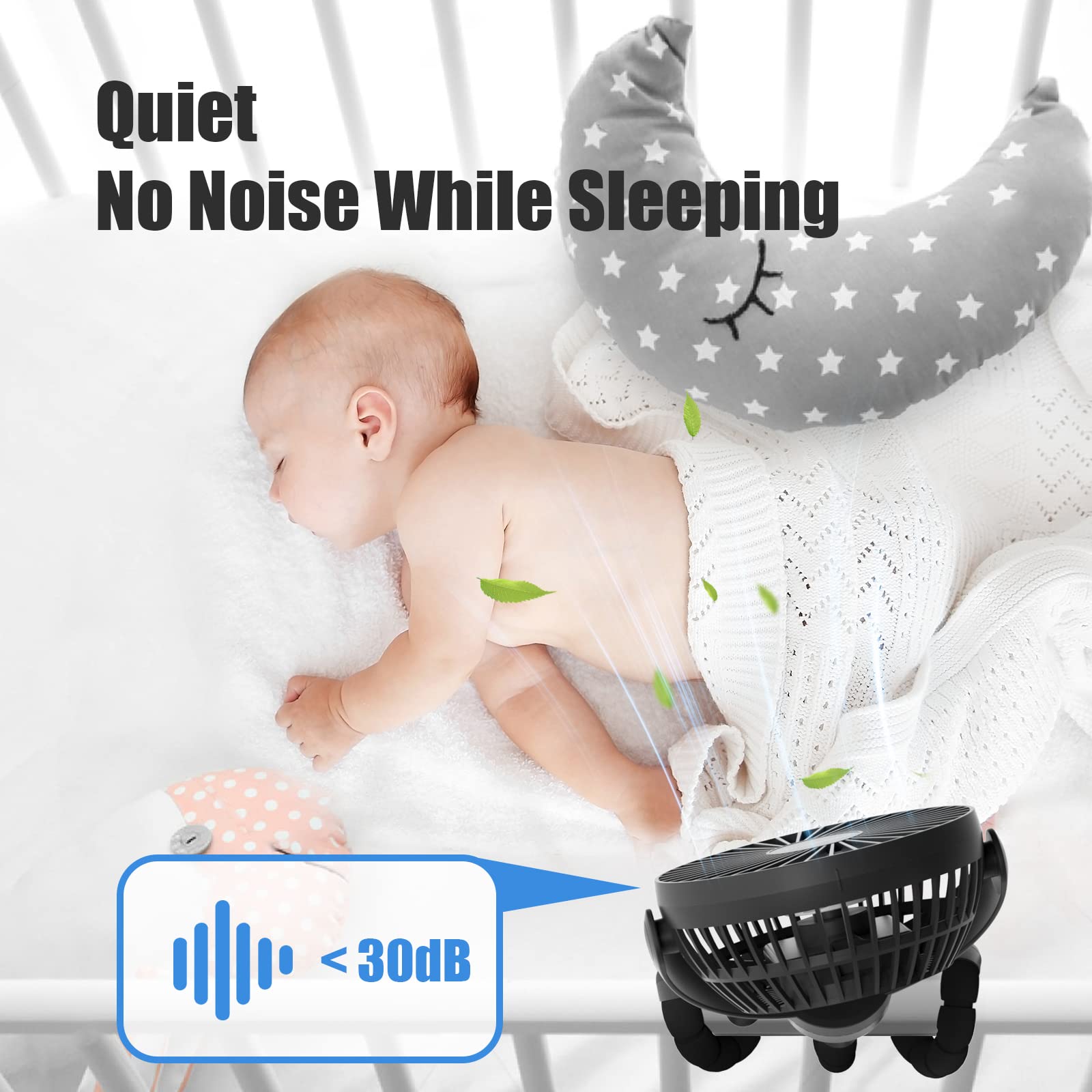 Portable Stroller Fan 65 Working Hours, Small Fan with LED Lights, 12000 Capacity Battery Operated Fan with Tripod Legs, Rechargeable USB Fan, Peloton Fan for Treadmill, Camping, Travel, Bed(Black)