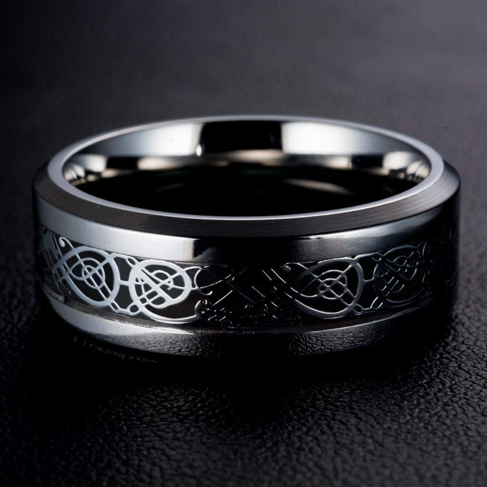 BAVIPOWER Viking Celtic Dragon Silvertone Ring Stainless Steel Scandinavian Protection Pagan Asatru for Mens Womens