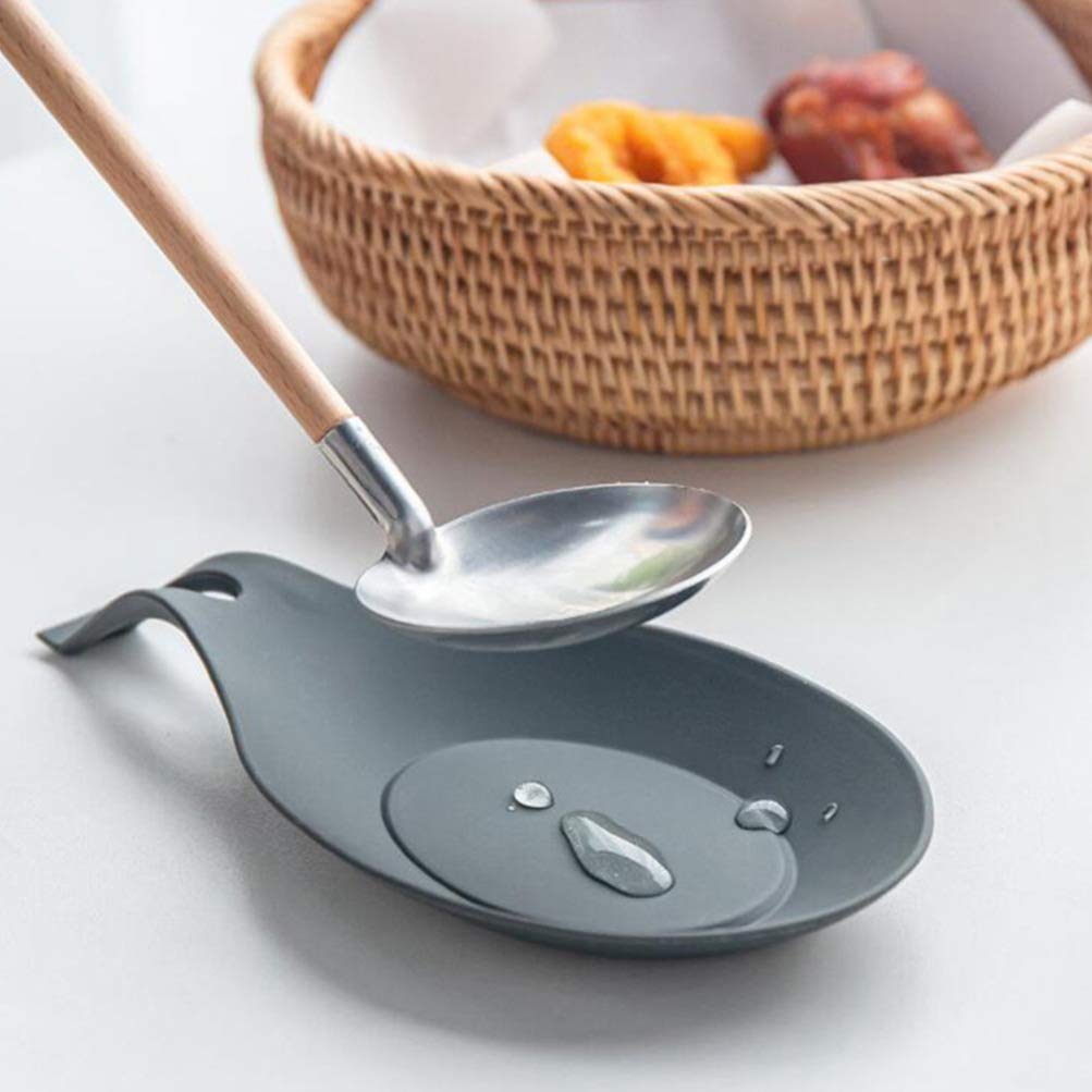 Cabilock 2pcs Silicone Spoon Mat Cooking Spoon Holder Metal Spoon Rest Soup Ladle Holder Large Spatula Holder Cutlery Rest Chopstick Silicon Utensils Tablespoon Silica Gel Food Grade