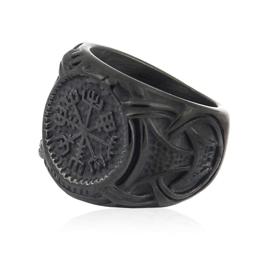 BAVIPOWER Viking Vegvisir Norse Compass Ring Stainless Steel Black Accessory Guardian Protection Amulet For Men Women