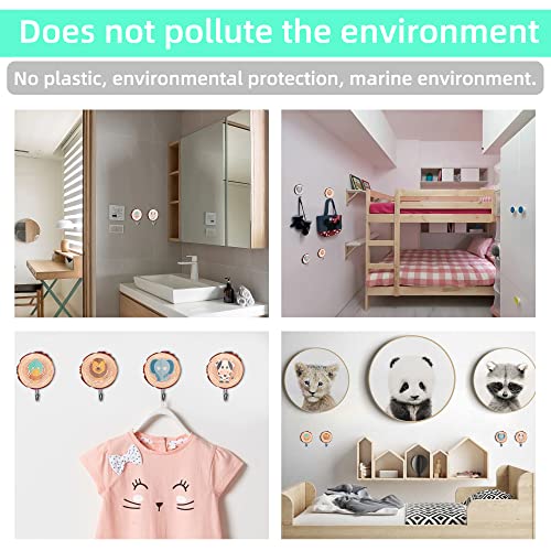 Johiux Pack of 4 Self-Adhesive Wooden Hooks, Adhesive Hooks, Children's Coat Hooks, Wall Hooks, Self-Adhesive Children's Coat Hooks are Used for Towels, Backpacks, Hats and Coats.