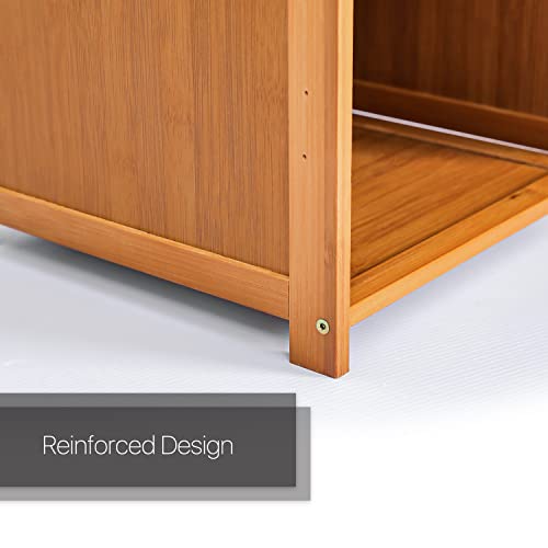 MoNiBloom Bamboo 3 Tier Narrow Bookshelf Freestanding Display Storage Shelves Cabinet Furniture for Bedroom Living Room Kitchen, Brown
