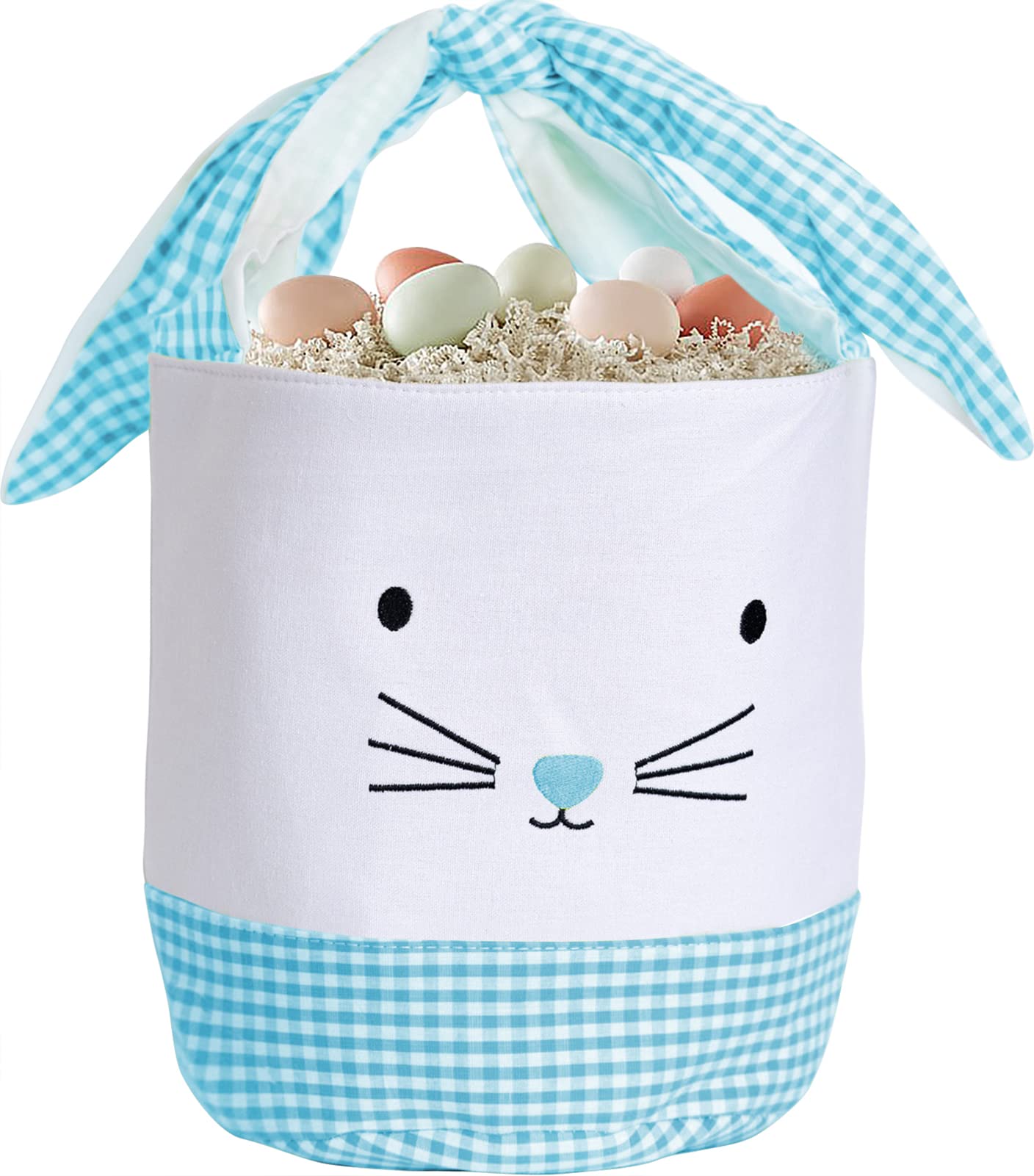 Easter Bunny Basket Egg Bags for Kids,Canvas Cotton Personalized Candy Egg Basket Rabbit Print Buckets Gifts Bags for Easter