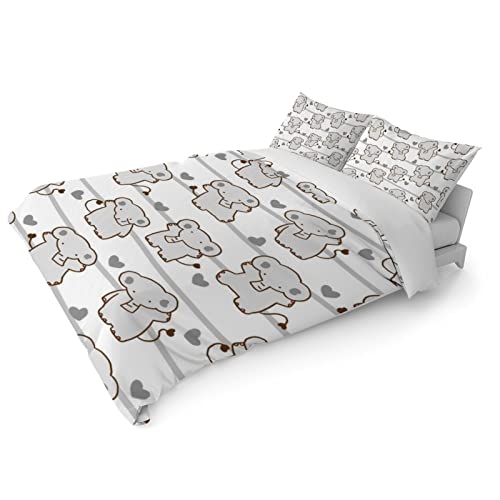 Duvet Cover Sets California King -Cartoon Cute Elephant-Bedding Comforter Set Breathable SetsSoft Microfiber 3 Pcs