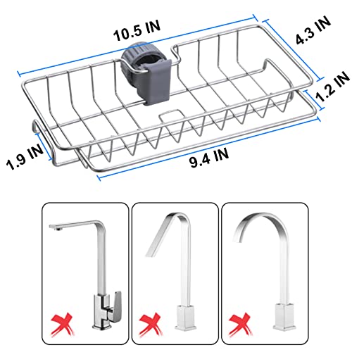 Citphto Sponge Holder Stainless Steel Faucet Kitchen Sink Caddy Organizer Detachable Hanging Sponge Holder for Kitchen Sink Bathroom Shower Rack Compatible with Faucets 0.63-1.0 Inches in Diameter