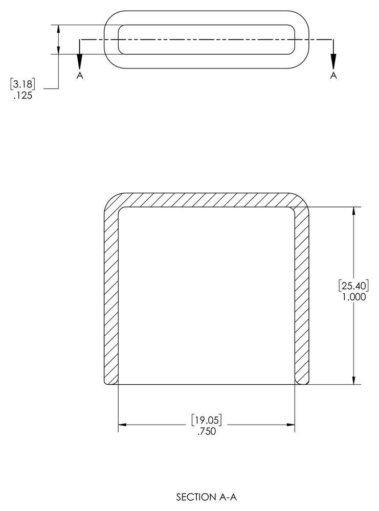 Caplugs 99190517 Plastic Rectangular Finishing Cap with Flat End Grip. VRF-125X750-16, Vinyl, Length 1.000" ID 0.750", Black (Pack of 400)