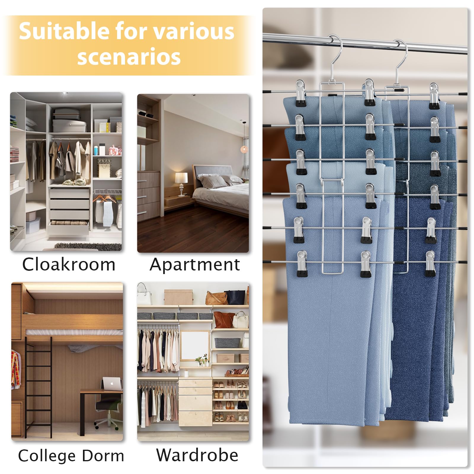Closet Organizers and Storage-Hanging Closet Organizer-6 Tier-Skirt & Pants Hangers Space Saving-Durable Closet Organization Hangers-Skirt Hangers with Clips-2 Pack Closet Storage-Apartment Essentials
