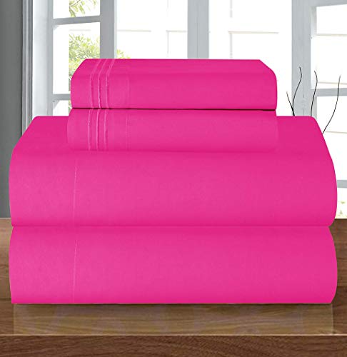Elegant Comfort Luxury 1500 Thread Count Egyptian Quality Microfiber 4-Piece Premium Hotel Sheet Set-Wrinkle Resistant, All Around Elastic Fitted Sheet, Deep Pocket up to 16", Twin/Twin XL, Hot Pink