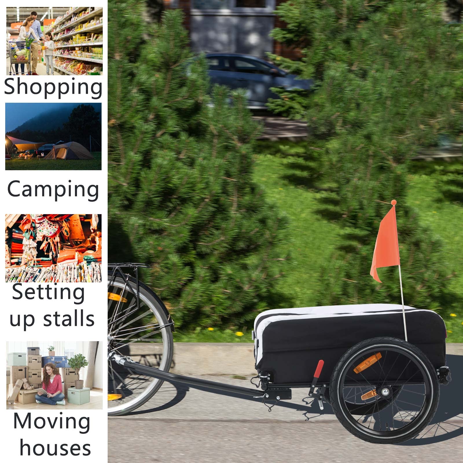 Bike Cargo Trailer, Bike Luggage Wagon Trailer with Removable Water Resistant Cover, Folding Frame Quick Release 16" Wheels