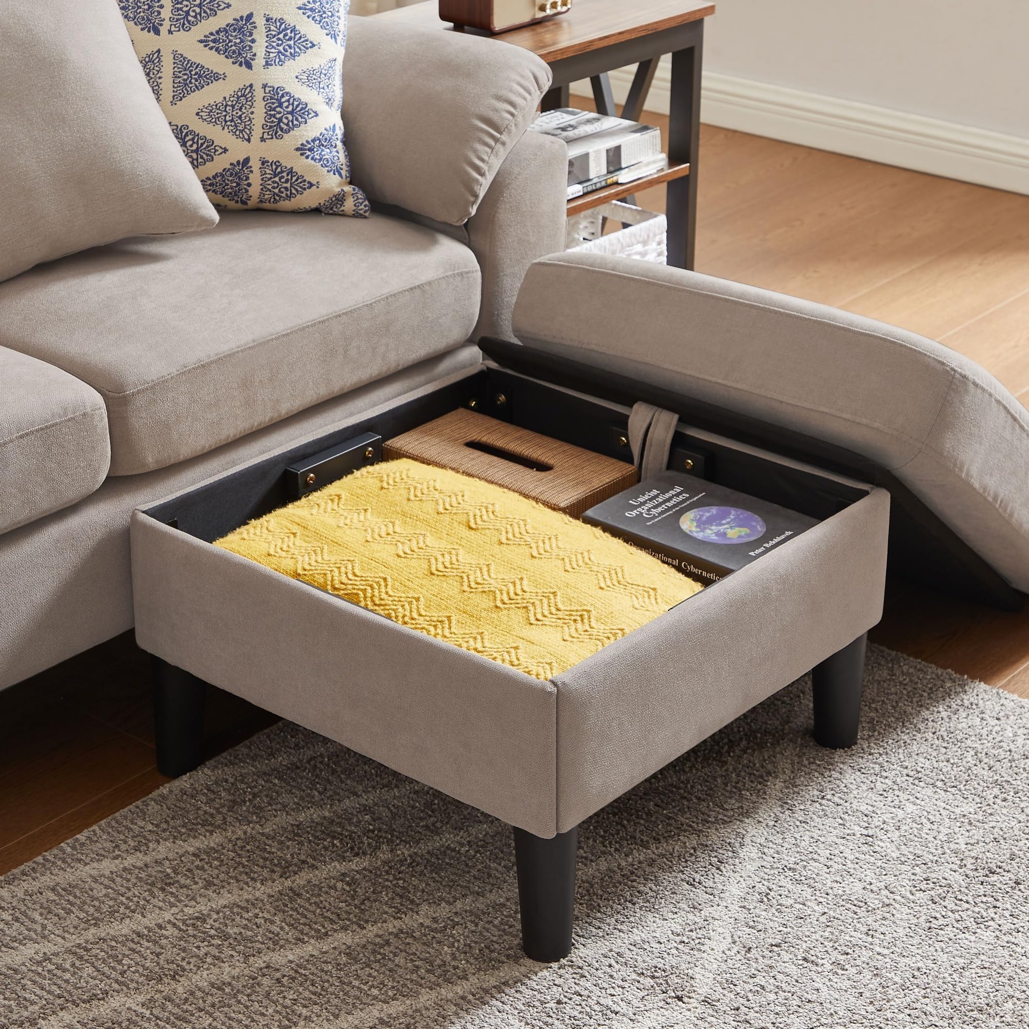 Chireca 80" Convertible Sectional Sofa, Small L Shaped 3 Seat Couch with Reversible Storage Chaise, Modern Polyester Fabric Sofa Couches for Living Room, Apartment and Small Space, Beige