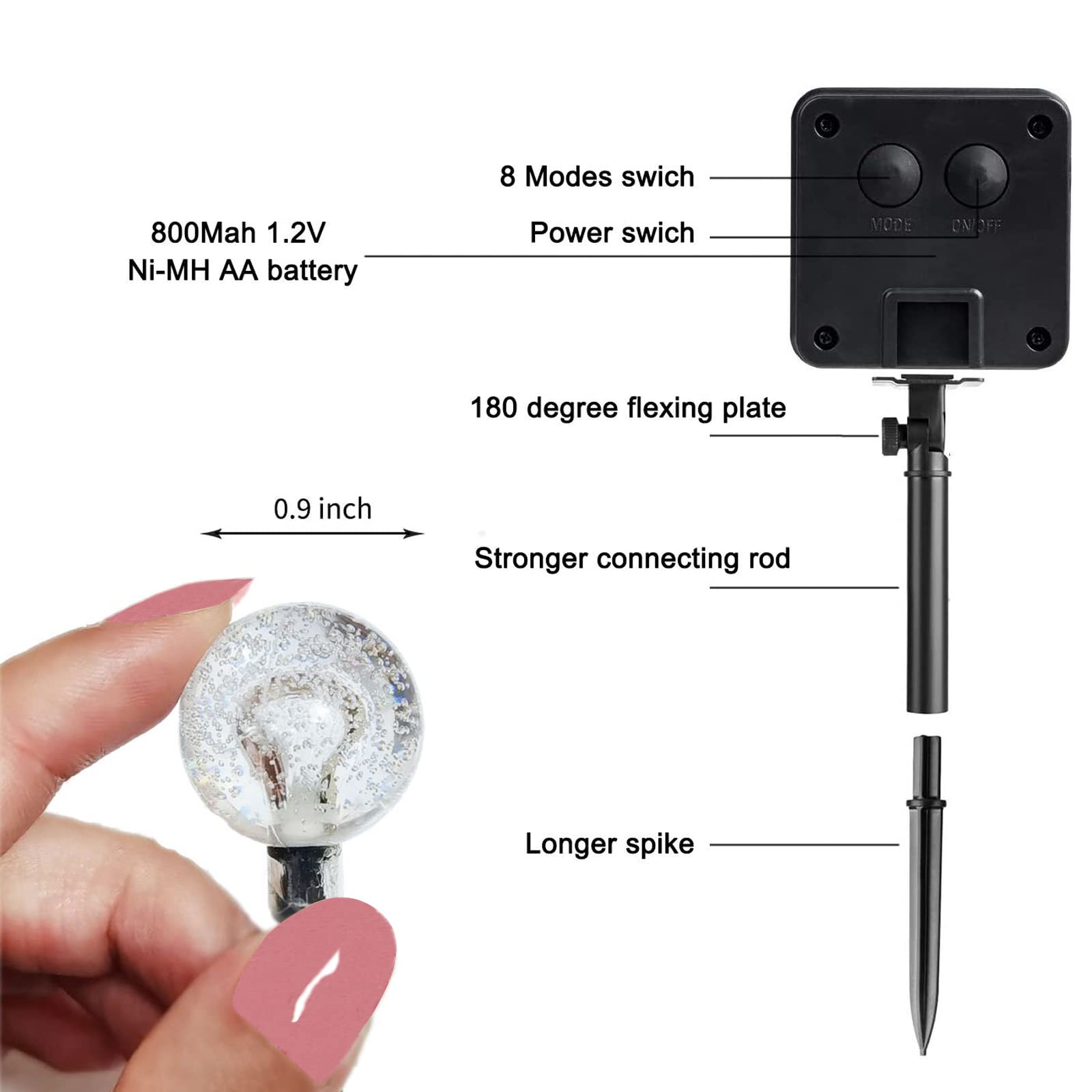 Solar Outdoor String Lights 60 LED Waterproof Solar Powered Patio Lights with 8 Lighting Modes, Crystal Globe Lights for Outside Garden Porch Balcony Yard Wedding Party Decor, 35.6FT, Warm White