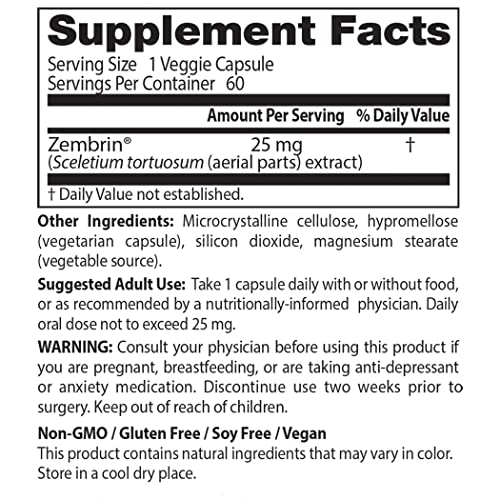 Doctor's Best Calm with Zembrin, Stress & Mood Support, 25mg Veggie Caps, 60Count (DRB-00456)