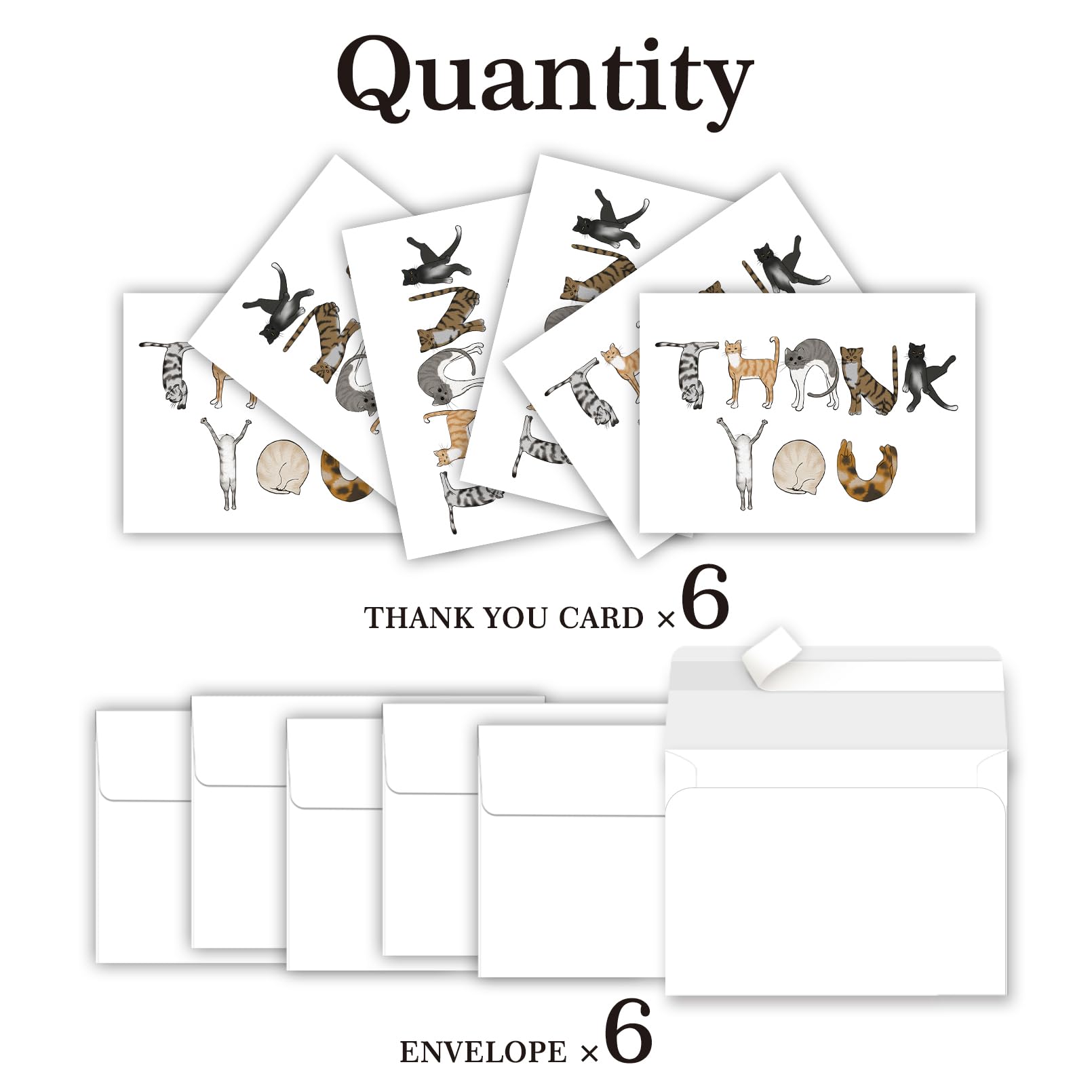 Cat Thank You Cards (6 Packs), Alphabet Thank You Cards for Cat Lovers