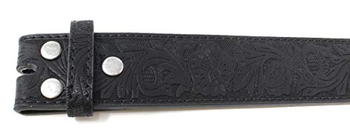 BC Belts Womens Leather Belt Strap with Embossed Western Flowers Pattern 1.5" Wide with Snaps (Black-L)