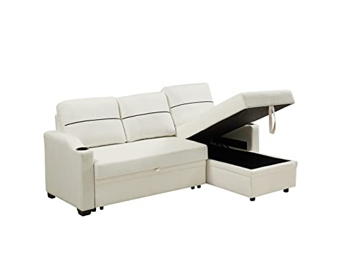 Convertible Sectional Sofa, Modern Linen 3-seat Sofas Reversible Couch with Storage Chaise L-Shaped Couch for Small Space, Living Room, Apartment, Office (Beige)