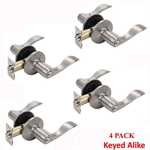 Dynasty Hardware HER-00-US15, Heritage Front Door Entry Lever Lockset, Satin Nickel - (4 Pack) - Keyed Alike