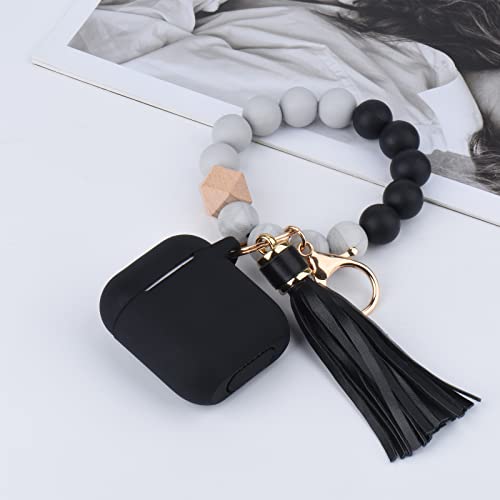 Enbiawit Silicone Airpods Case Cover,Compatible with AirPods 1/2 Case,Silicone Protective Case with Bracelet Keychain(Black)