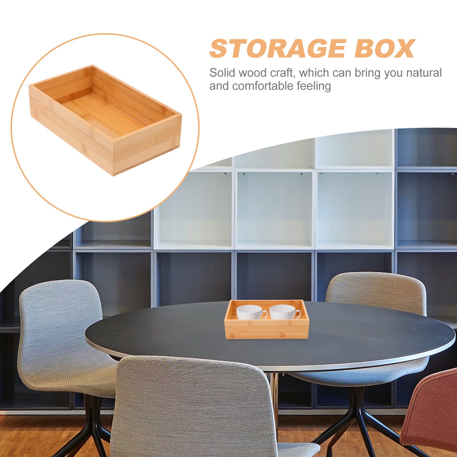 Cabilock Bamboo Storage Box Wood Crates for Storage Bamboo Flatware Wooden Chest Desk Drawer Bamboo Cutlery Organizer Cosmetic Storage Bin Bamboo Vanity Tray Hinged Cover Customized Office