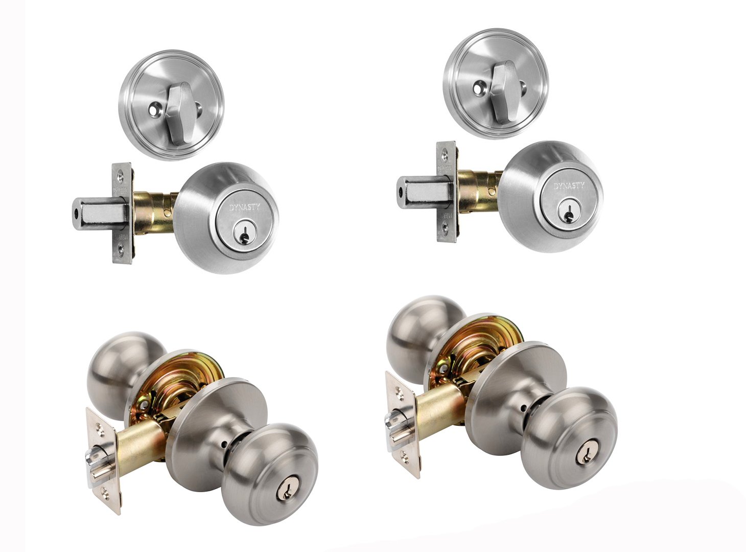 Dynasty Hardware CP-SIE-US15, Sierra Entry Door Knob Lockset and Single Cylinder Deadbolt Combination Set, Satin Nickel (2 Pack) Keyed Alike