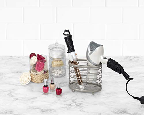 Spectrum Ashley Hair & Accessory Holder (Satin Nickel Powder Coat) - Bathroom & Under Sink Organizer for Hair Dryer, Beauty Tools, Accessories, & Home Essentials