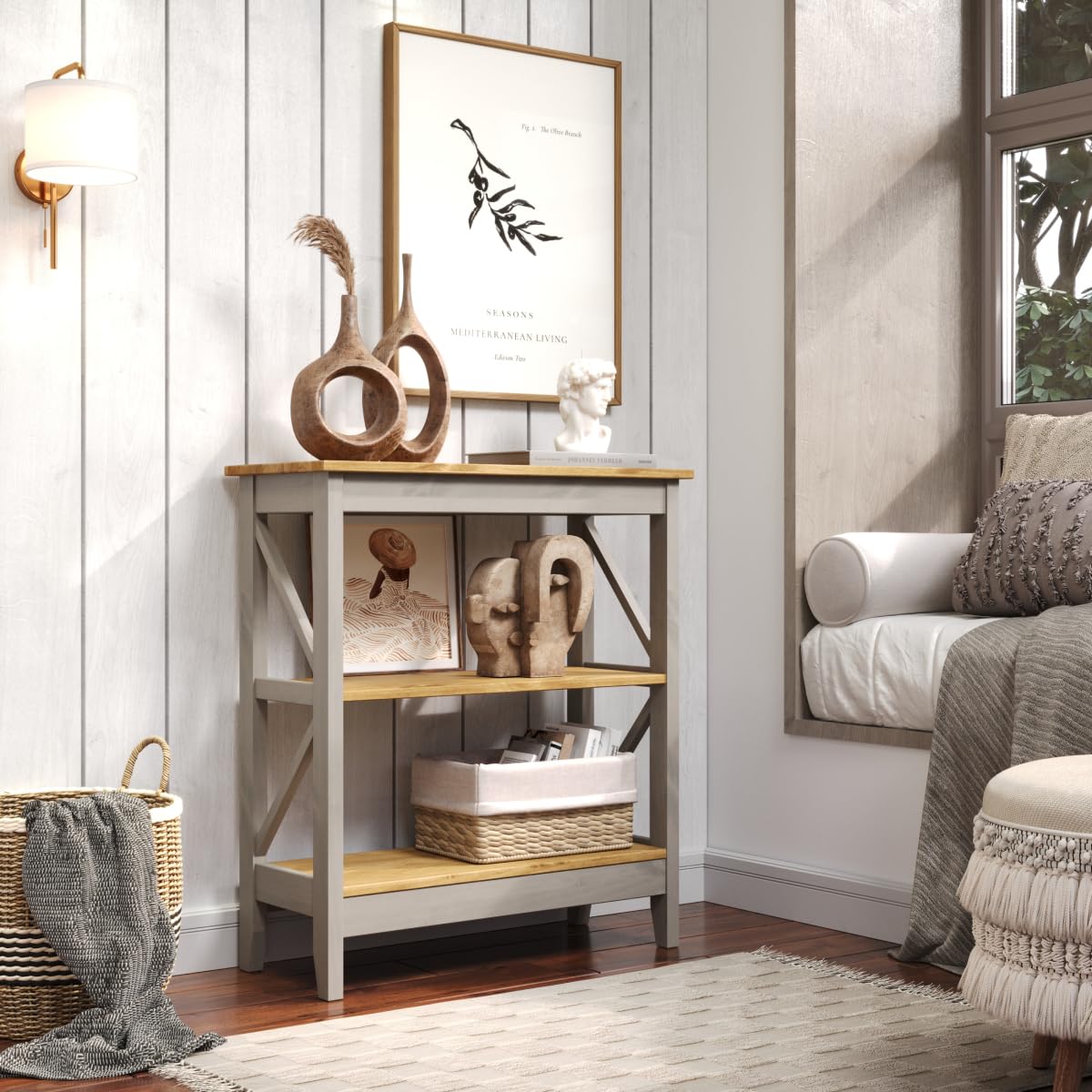 Furniture Dash Wood Shelf Unit 3 Tier Corona Gray