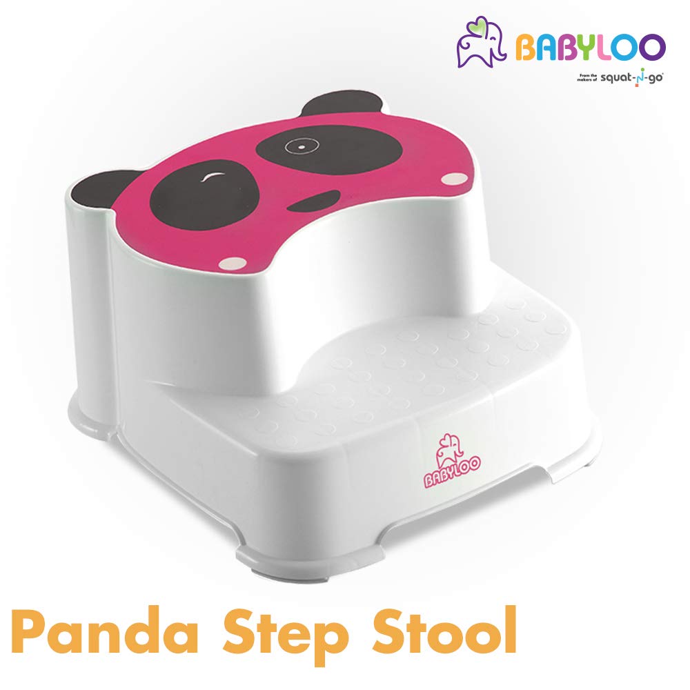 Babyloo Toddler Kids Potty Training Multipurpose Plastic Panda 1-Step Stepping Stool with Anti Slip Pads, 300 Pound Capacity, Pink