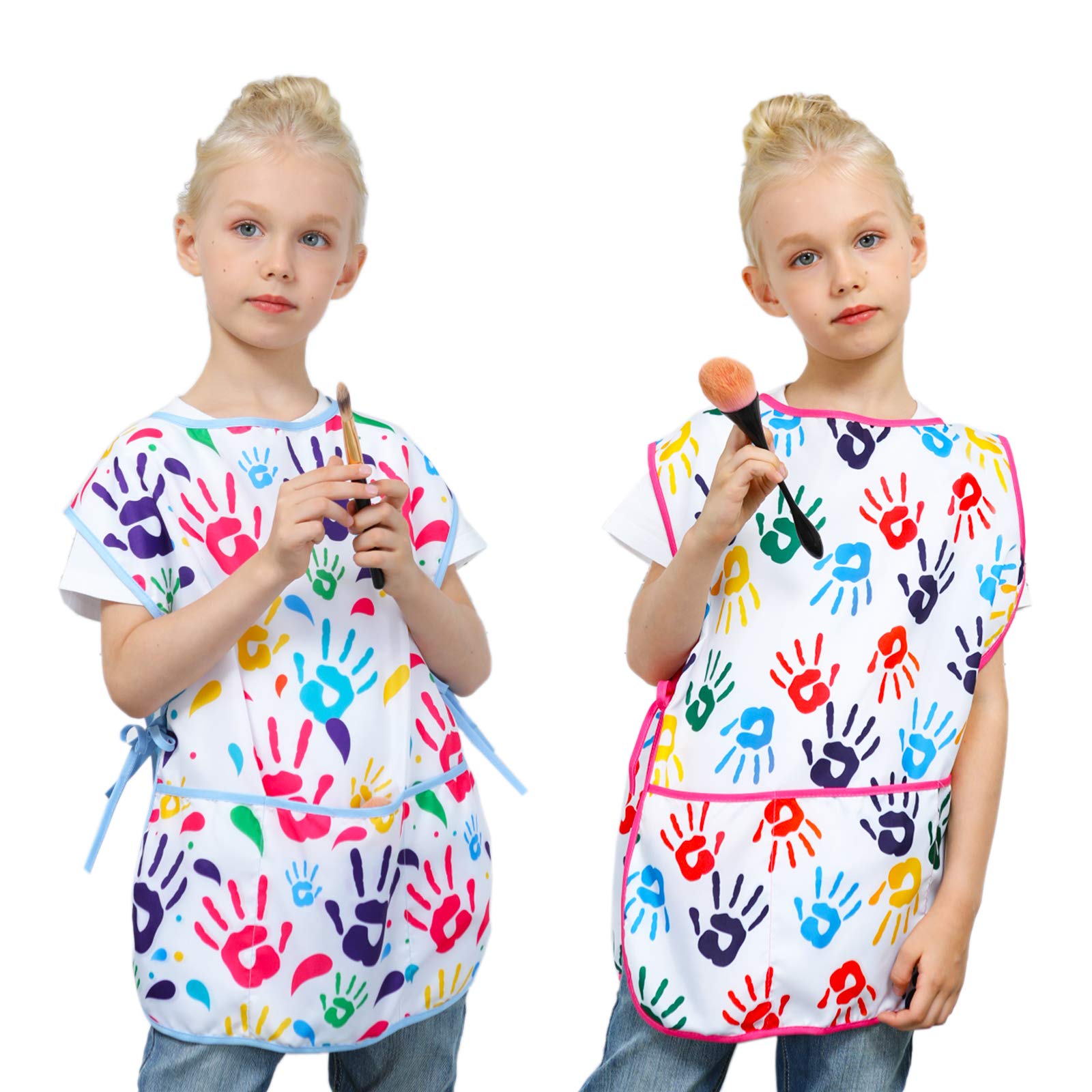 Fiodrimy 2 Pack Kids Art Smock, Waterproof Artist Painting Aprons, Sleeveless Children Art Smocks with Pockets for Age 2-7 Years