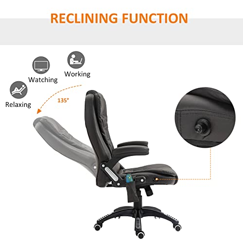 HOMCOM High Back Executive Massage Office Chair with 6 Point Vibration, 5 Modes, Faux Leather Heated Reclining Desk Chair, Dark Brown