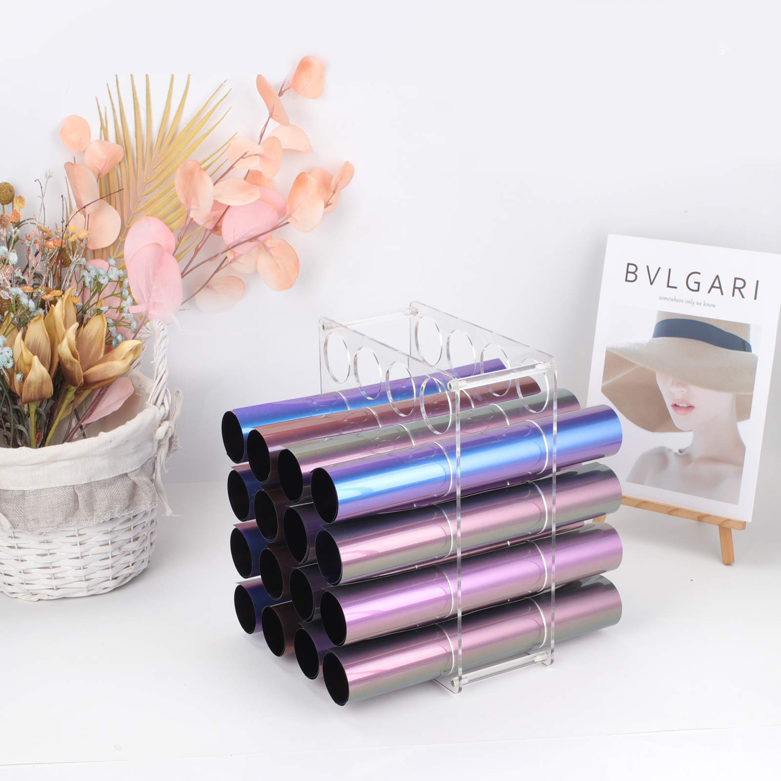 Vinyl Storage Rack 50-Holes Vinyl Holder Acrylic Vinyl Roll Storage for Craft Room, Vinyl Organizer for up to 50 Vinyl Rolls (2-Pack 25Holes)