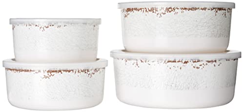 Gibson Home Mauna Melamine 8 Piece Nesting Food Storage Set W/PP Lid- 54OZ, 40OZ, 27OZ, 19OZ β Ice White (135400.08)