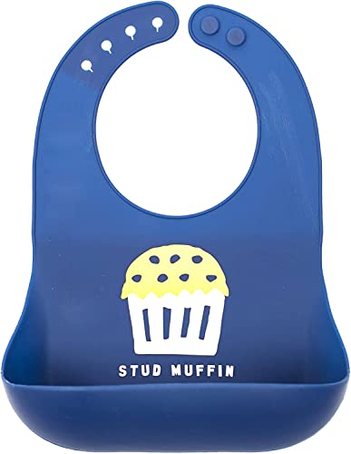 Bella Tunno Boyâs Wonder Bib â Silicone Baby Bibs for Boy with Adjustable Neck, Non-toxic & BPA Free Soft Silicone Bib, Durable, Waterproof, Easy to Clean, Stud Muffin