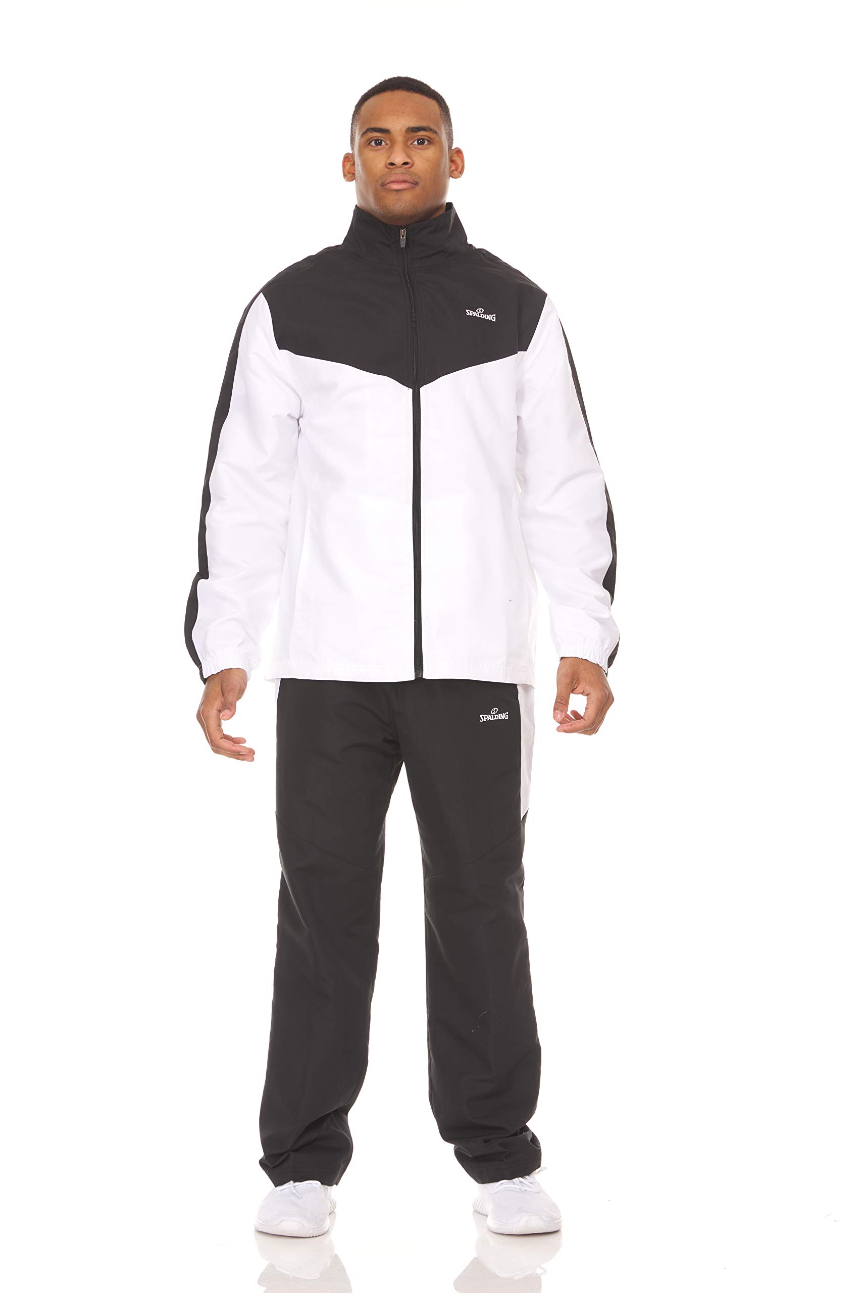 Spalding Mens Performance Woven Tracksuit Set - 2 Piece Set with Full Zip Jacket and Pants, Black/White, L
